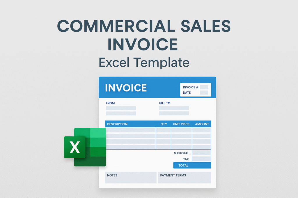 Commercial Sales Invoice – Excel Template in Blue Design