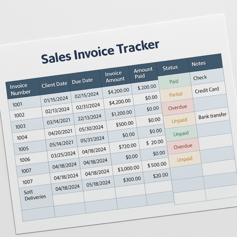 Sales Invoice Tracker – Excel Template for Billing Status