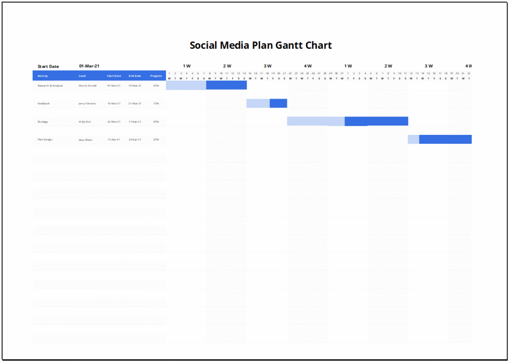 [Free] Social Media Plan Gantt Chart Excel Template