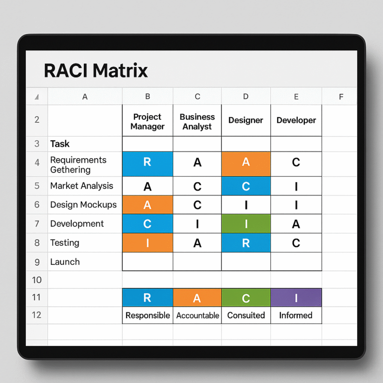 RACI Excel Template – Project Roles & Accountability Matrix
