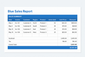 Blue Sales Report Template – Excel Sales Tracker