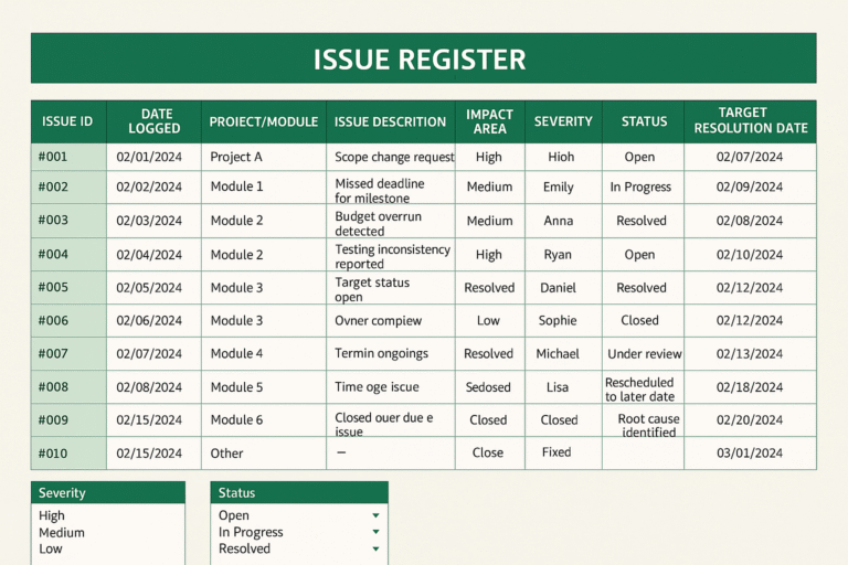 Issue Register Excel Template – Track and Resolve Project Issues