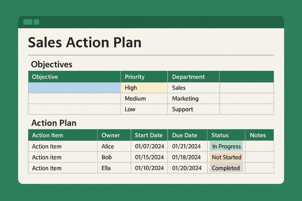 Sales Action Plan Template – Excel Strategy Sheet
