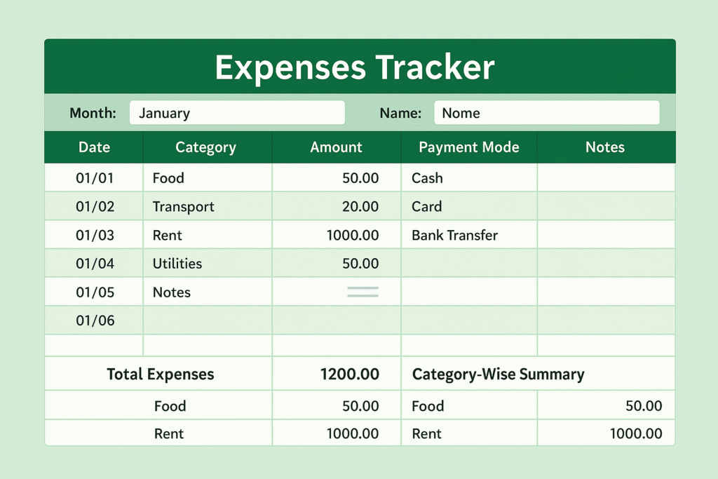 Personal Expenses Tracker Template