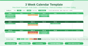 [Free] 3 Weeks Calendar Template – Excel Rolling 3-Weeks Plan