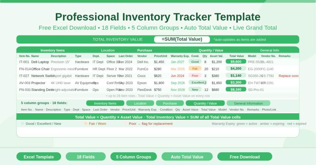 Inventory Tracker Template – Free Excel Asset & Stock Register