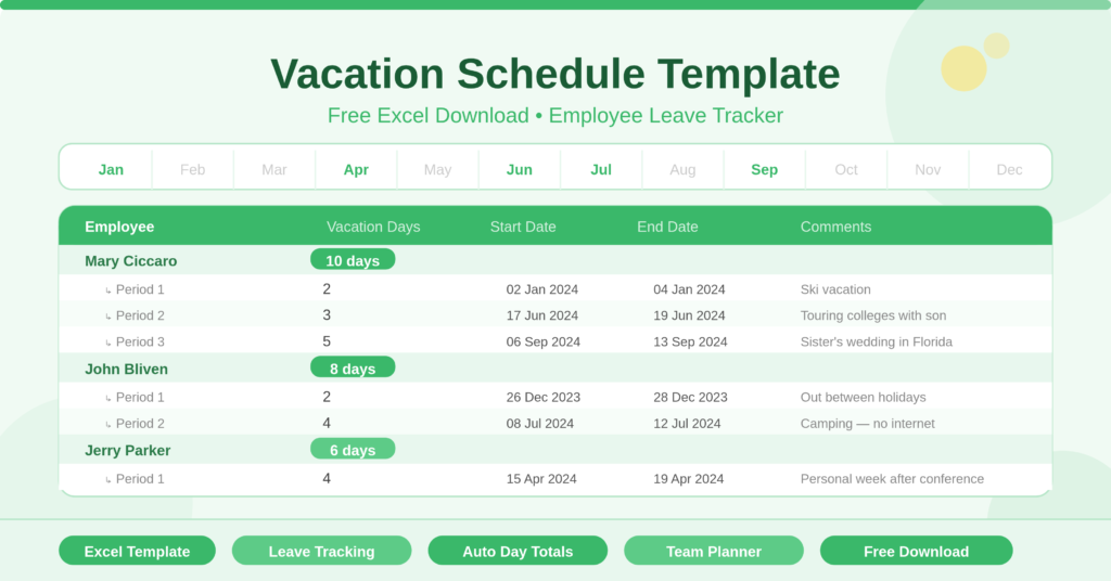 Vacation Schedule Template – Free Excel Employee Leave Tracker