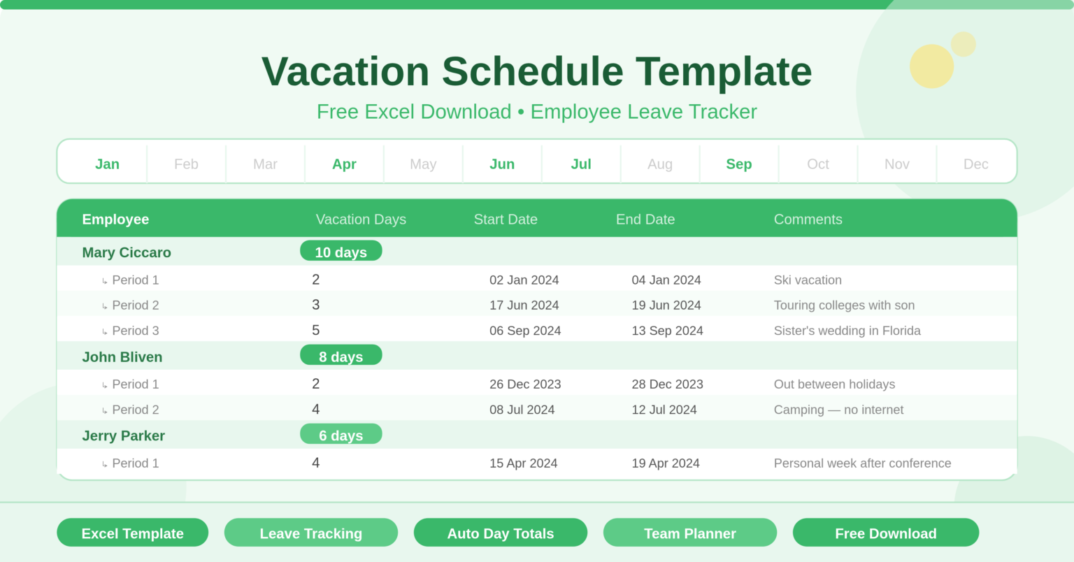 Vacation Schedule Template – Free Excel Employee Leave Tracker