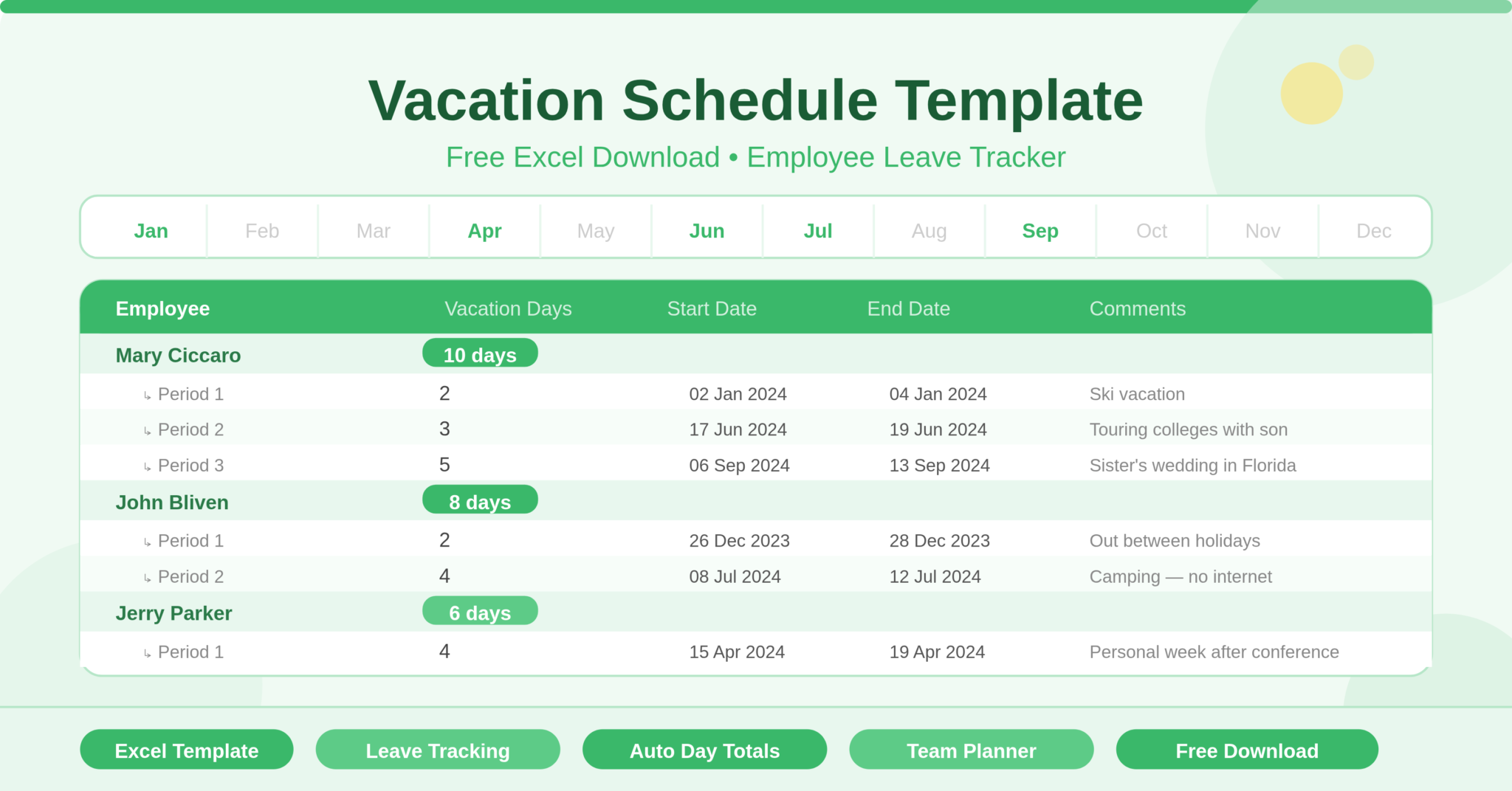 Vacation Schedule Template – Free Excel Employee Leave Tracker