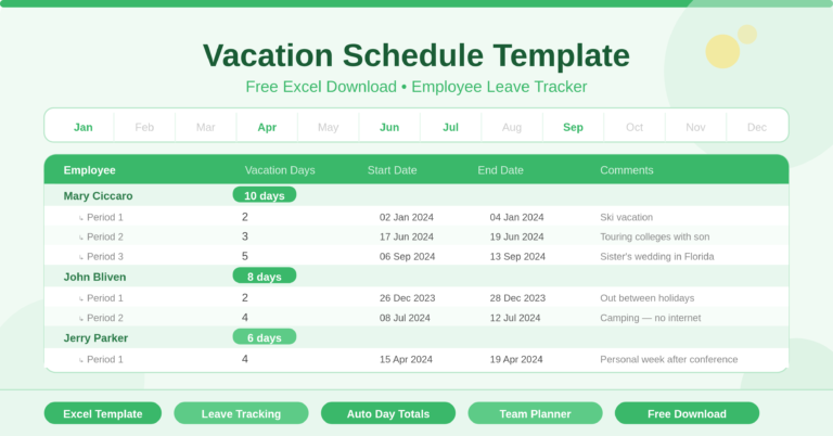 Vacation Schedule Template – Free Excel Employee Leave Tracker