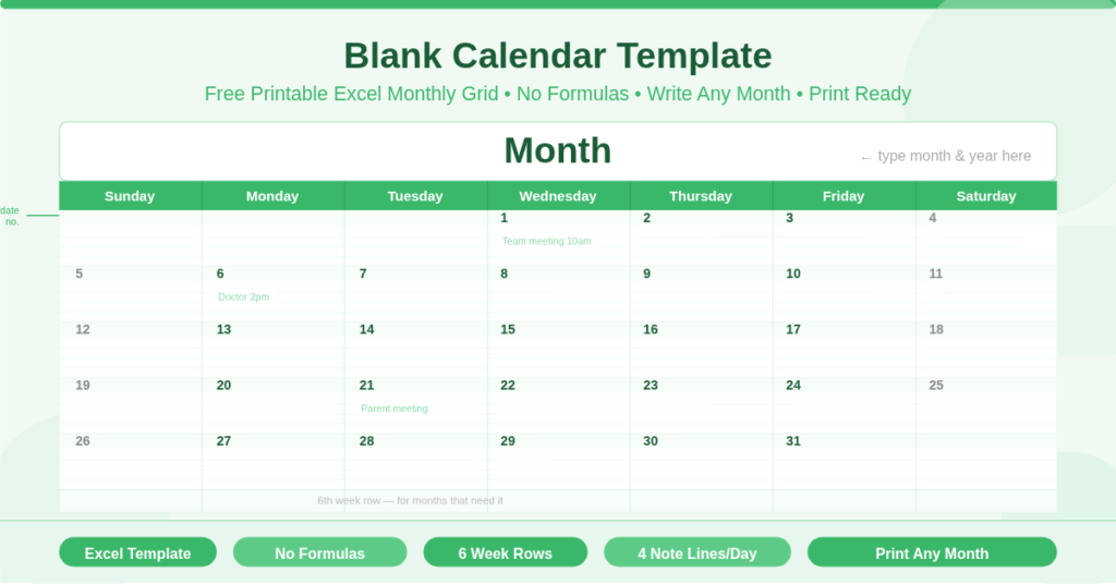 Printable Blank Calendar Template for Professional