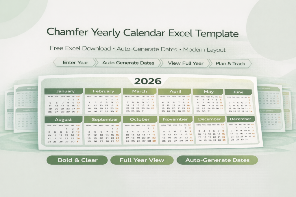 Chamfer Yearly Calendar Excel Template (Free Download)