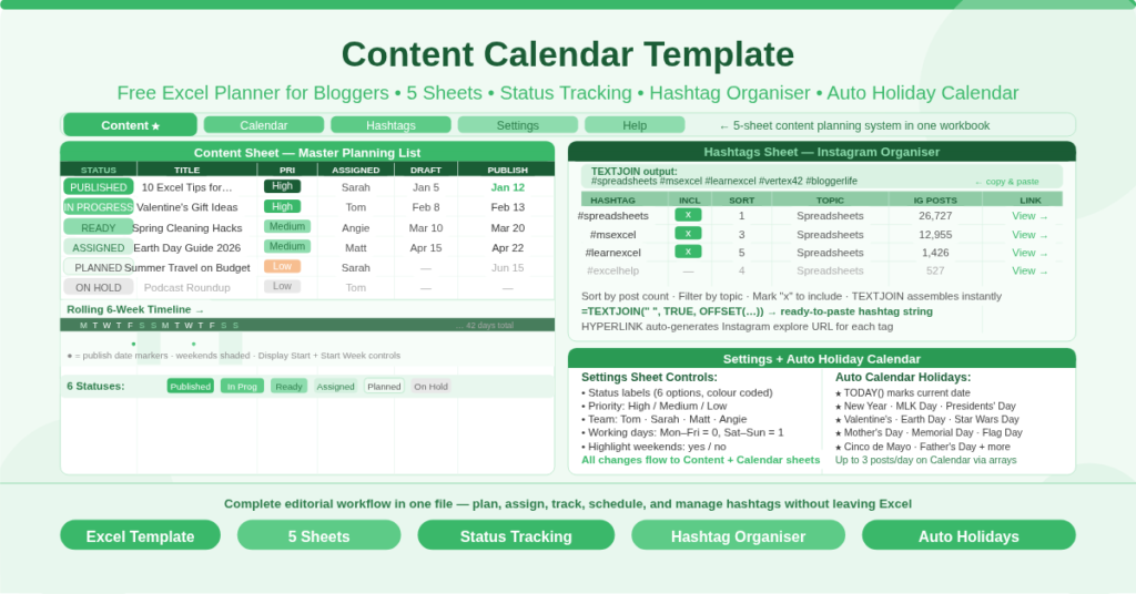 Content Calendar | Excel Media Planner for Bloggers