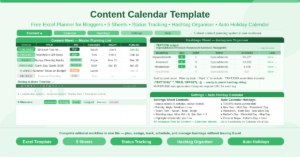 Content Calendar | Excel Media Planner for Bloggers
