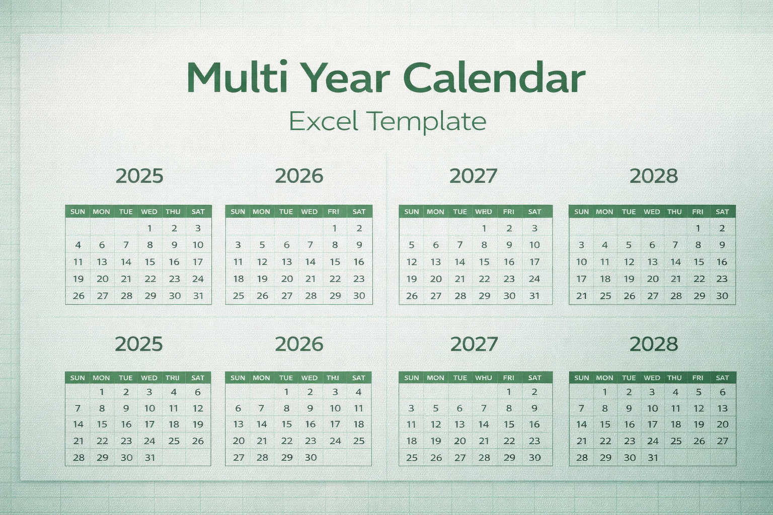 Multi Year Calendar Excel Template (Free Download)