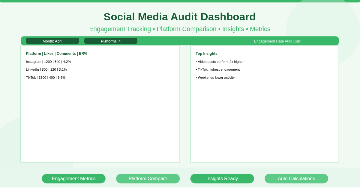 Social Media Audit Excel Template Free Download