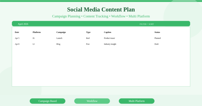 Social Media Content Plan Excel Template Free