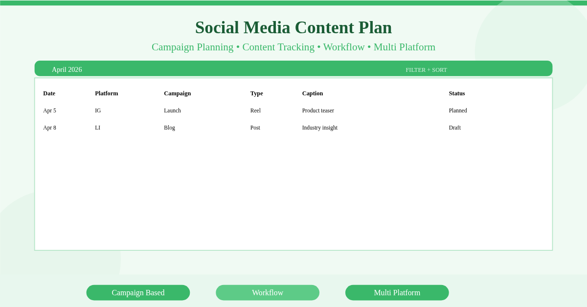 Social Media Content Plan Excel Template Free