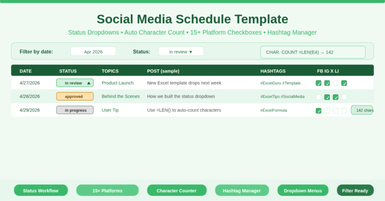 Social Media Schedule Template | ExcelGuru.io