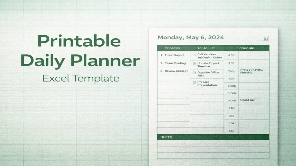Printable Daily Planner Excel Template (Free Download)