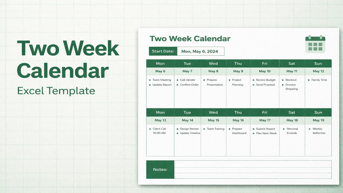 Two Week Calendar Excel Template (Free Download)